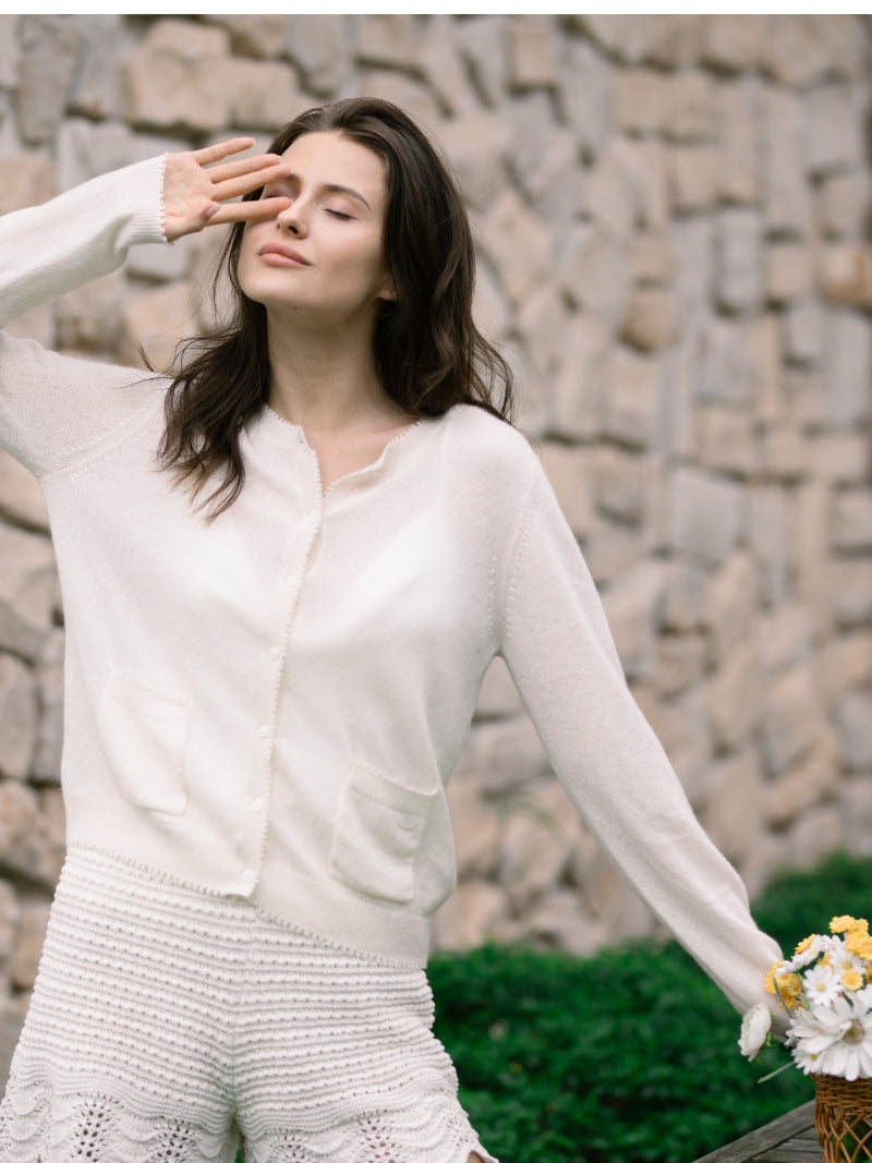 MUSELuxe Cashmere Cardigan - Pearl